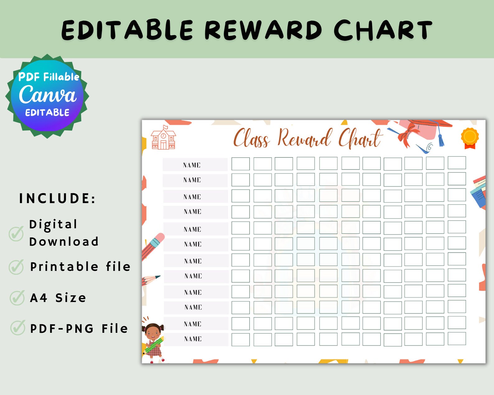Personalised Class Reward Chart, Canva Editable Chore Chart for ...