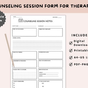 Counseling Session Notes for Therapist | Counseling Review Form ...