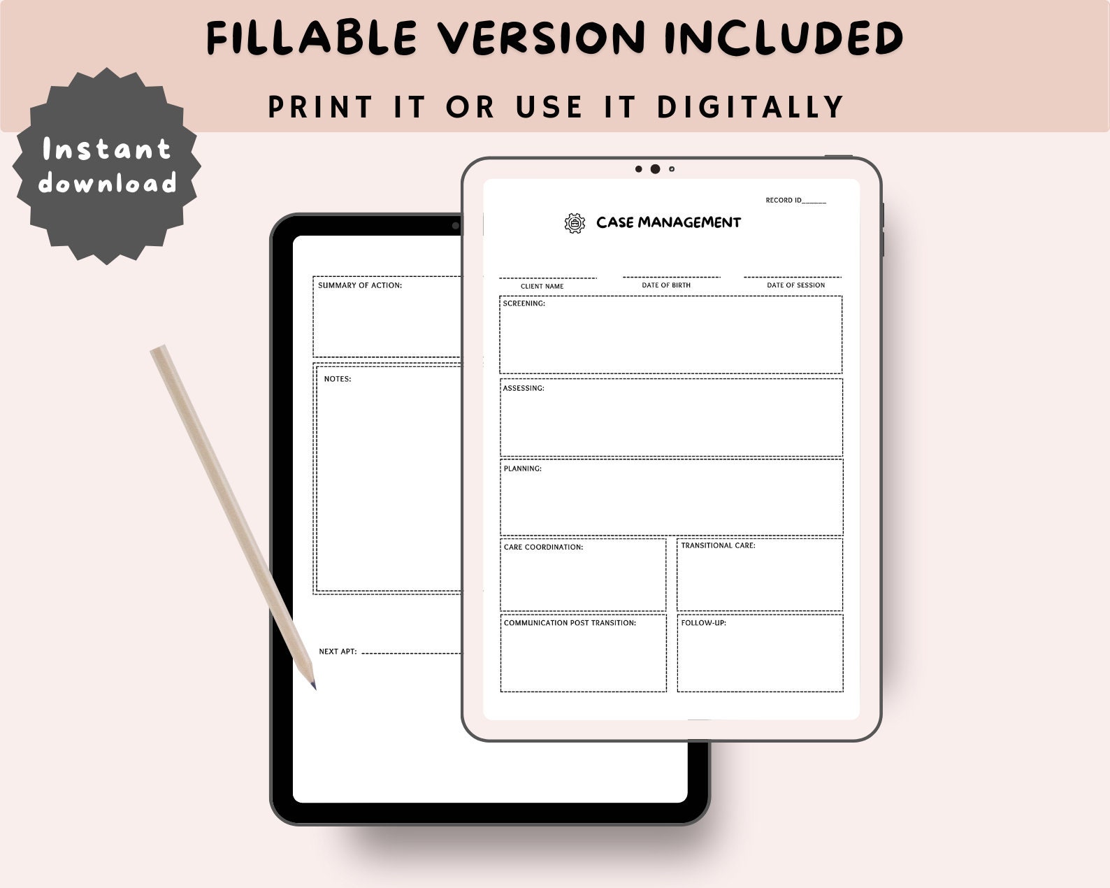 Case Managment Fillable and Printable Template, Client Documentation ...