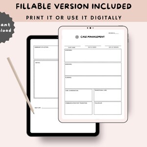 Case Managment Fillable and Printable Template, Client Documentation ...