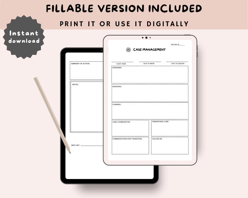Case Managment Fillable and Printable Template, Client Documentation ...