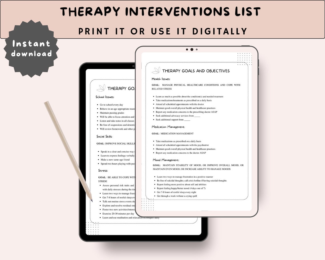 Therapy Goals & Objectives, Therapist Tool for Goal Setting ...