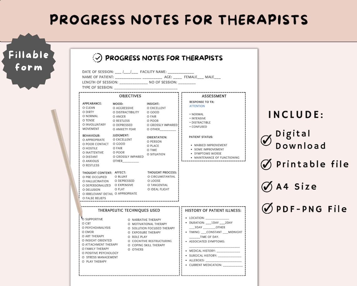 Progress Notes for Therapists | Counseling Template | Therapy Tool ...