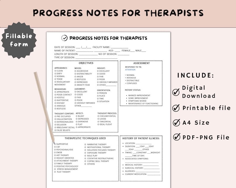 Progress Notes for Therapists | Counseling Template | Therapy Tool ...