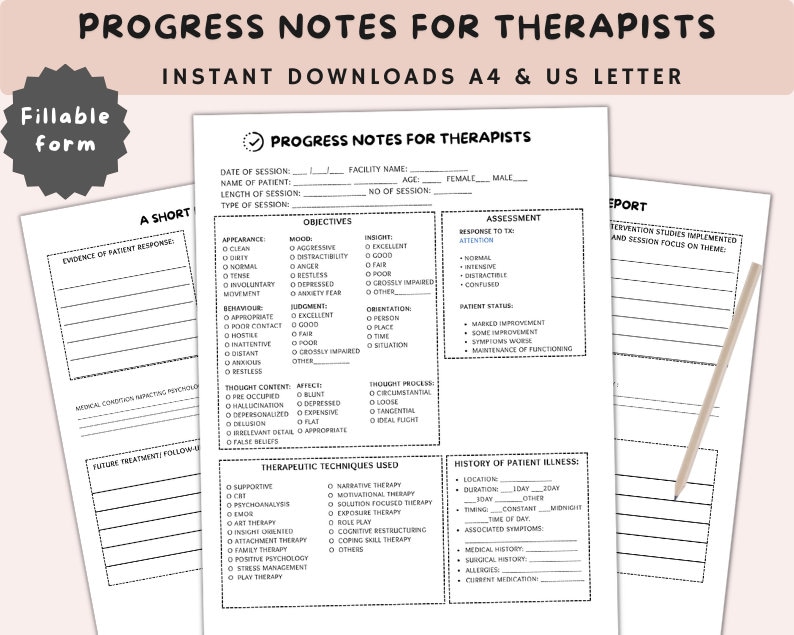 Progress Notes for Therapists | Counseling Template | Therapy Tool ...