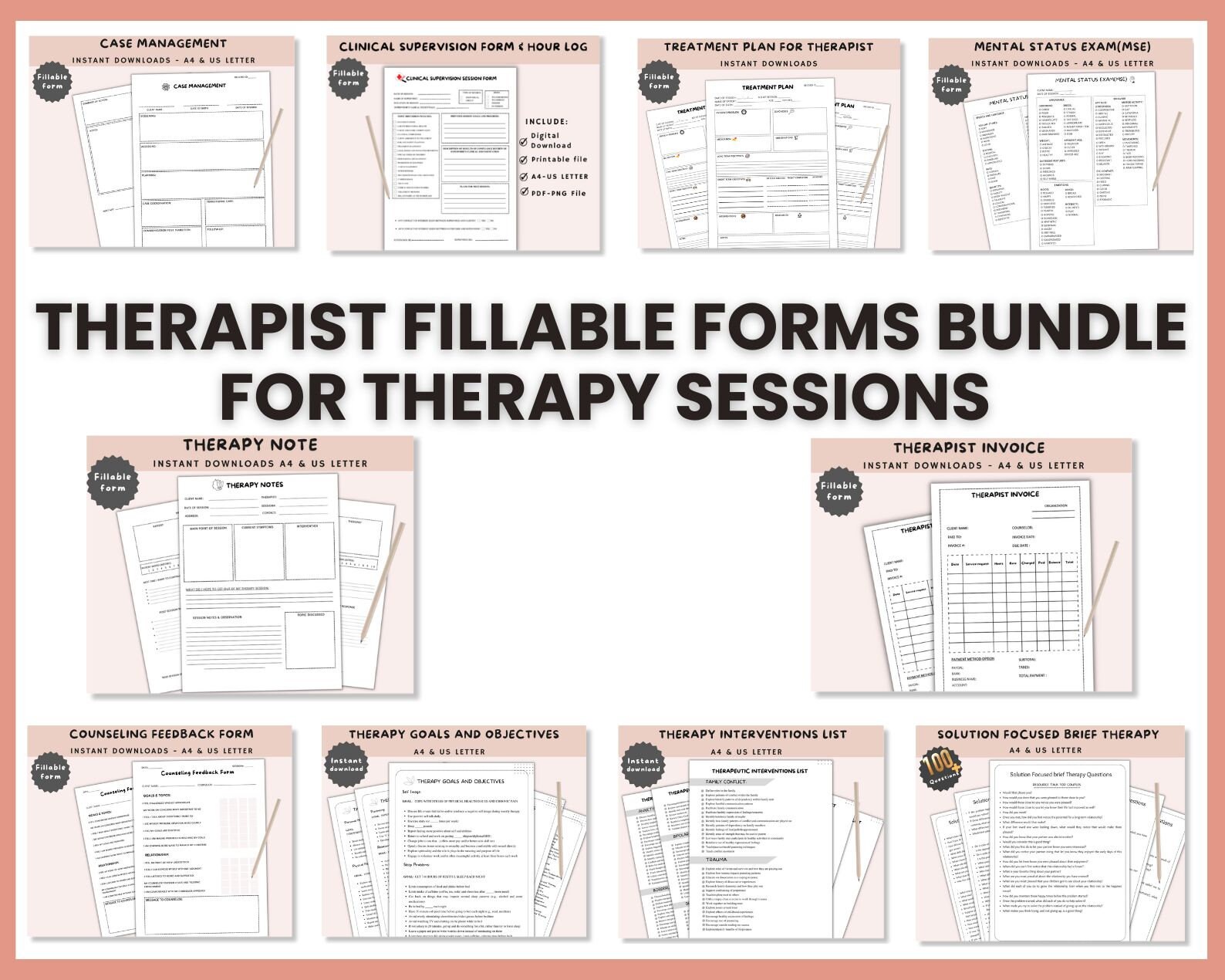 Therapy Forms Bundle (50% OFF), Therapy Interventions, SFBT Mental ...