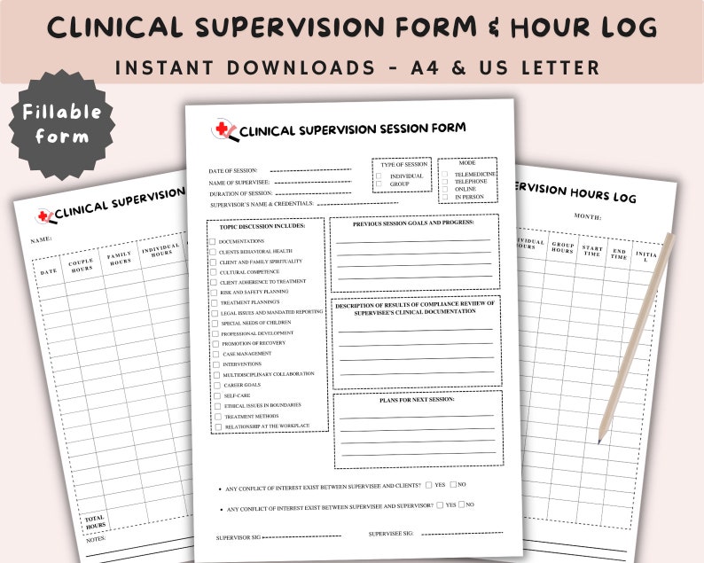 Clinical Supervision Form and Hour Log | Clinical Licensure Hours | Session Forms | Clinical ...