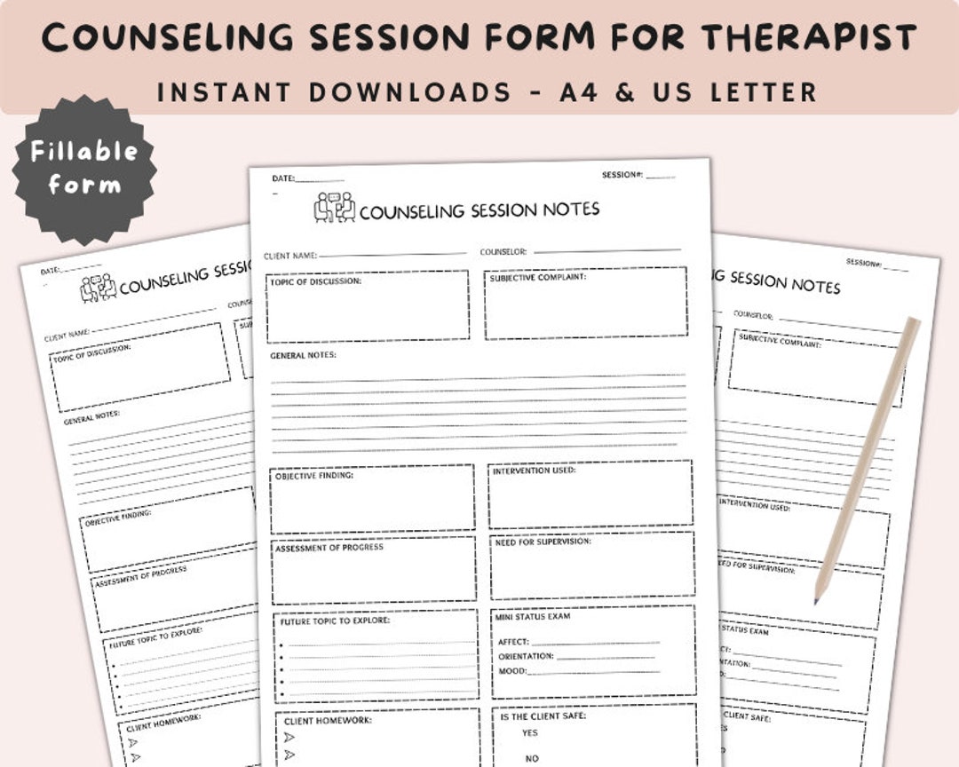 Counseling Session Notes for Therapist | Counseling Review Form ...