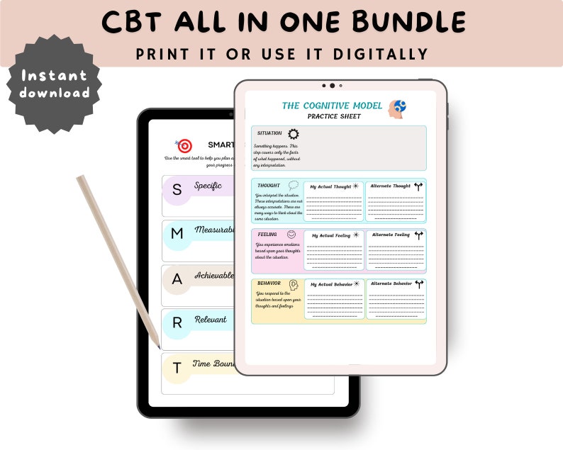 CBT Worksheets Bundle for Anxiety & Depression, CBT DBT for Teens ...