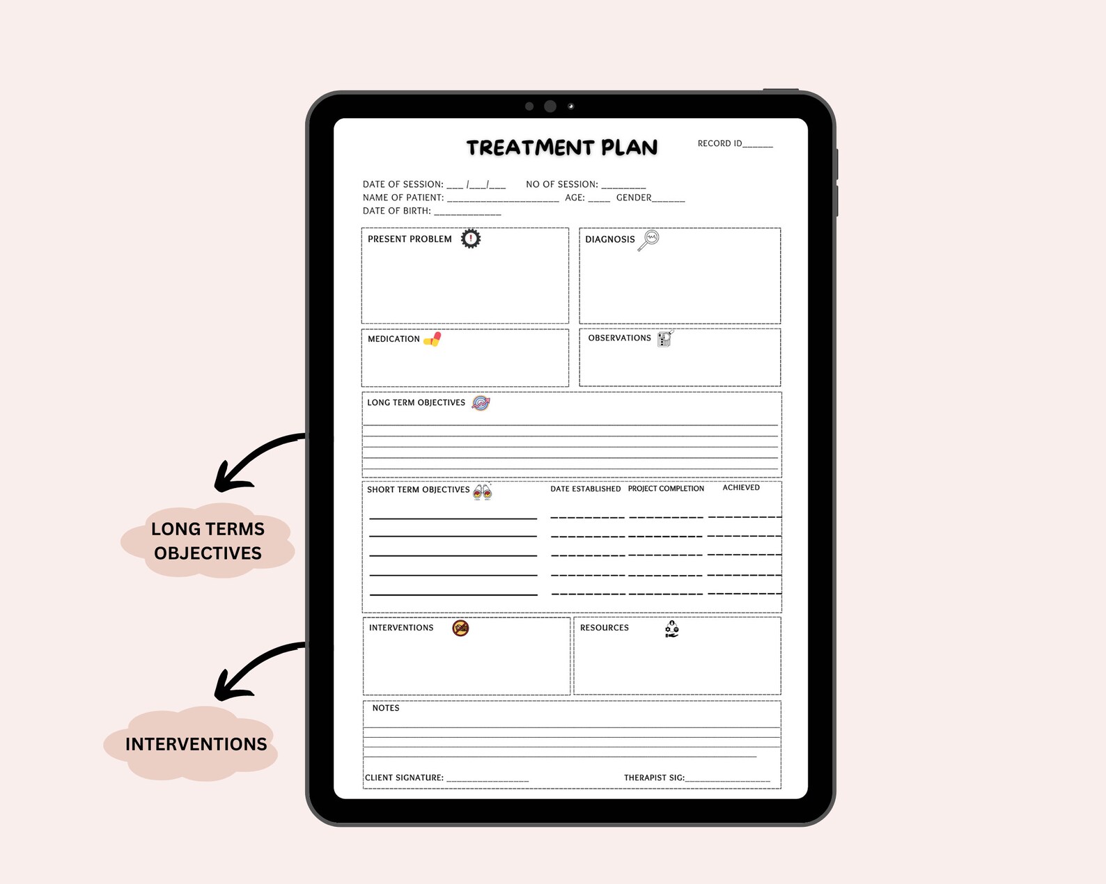 Treatment Plan Template for Therapists | Printable & Fillable ...