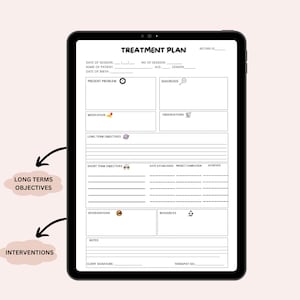 Treatment Plan Template for Therapists | Printable & Fillable ...