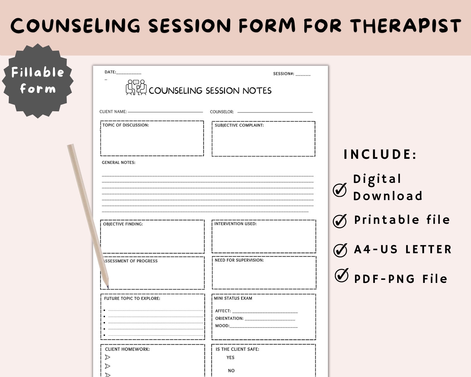 Counseling Session Notes for Therapist | Counseling Review Form ...