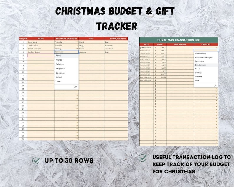 Christmas Planner Spreadsheet, Cards Tracker, Tracker Google Sheets ...