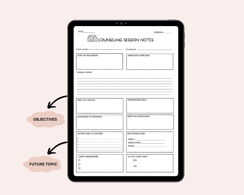 Counseling Session Notes for Therapist | Counseling Review Form ...