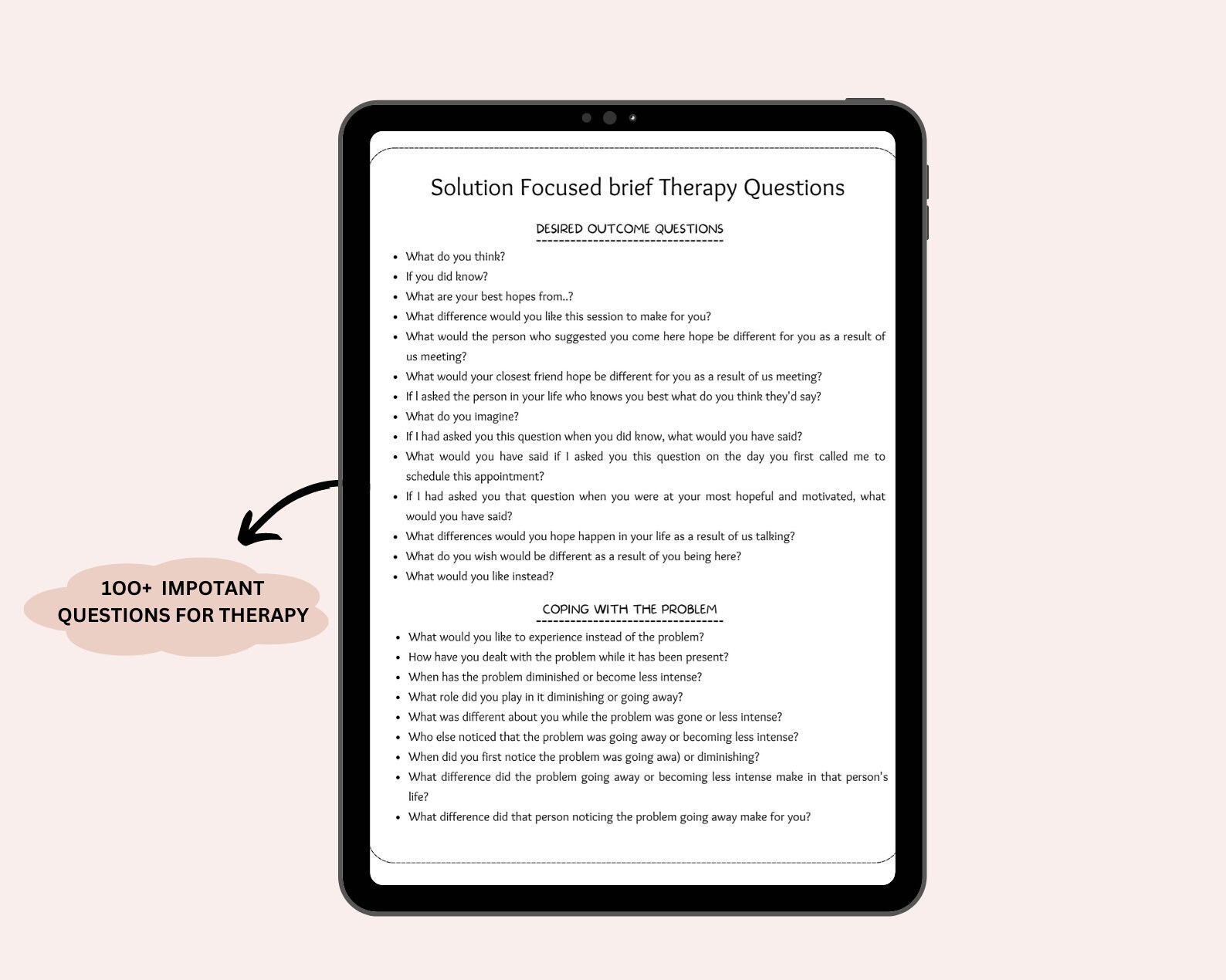 Solution Focused Brief Therapy Cheat Sheet SFBT, Therapist Questions ...