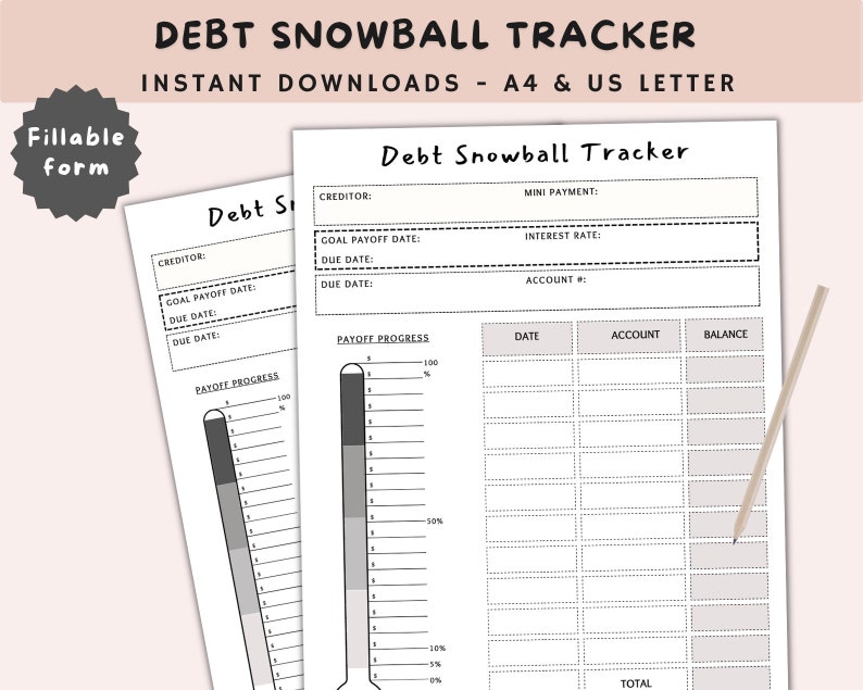 Debt Snowball Tracker, Fillable Debt Payoff Tracker, Printable Download PDF, Budget Tool ...