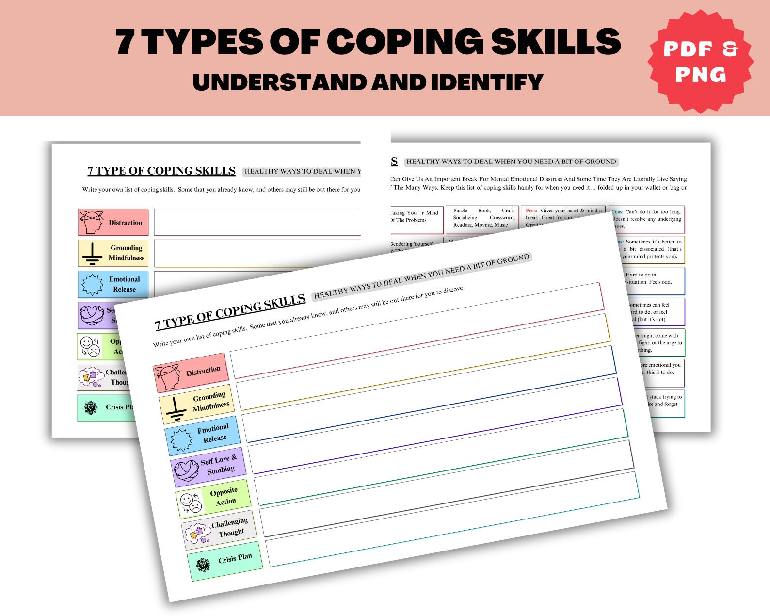 7 Types of Coping Skills Education Worksheet for Emotional Regulation ...