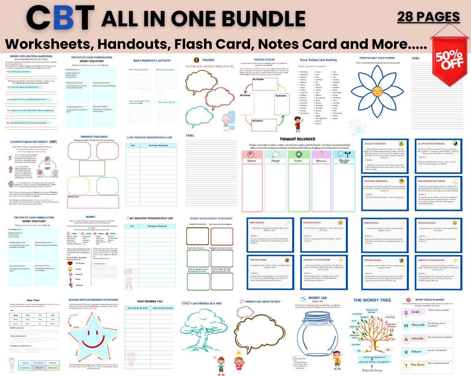 CBT Worksheets Bundle for Anxiety & Depression, CBT DBT for Teens ...