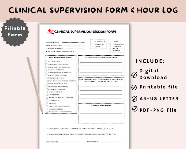Clinical Supervision Form and Hour Log | Clinical Licensure Hours ...