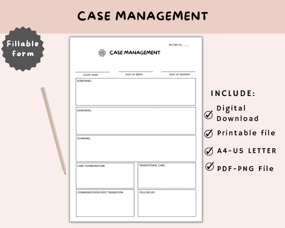 Case Managment Fillable and Printable Template, Client Documentation ...