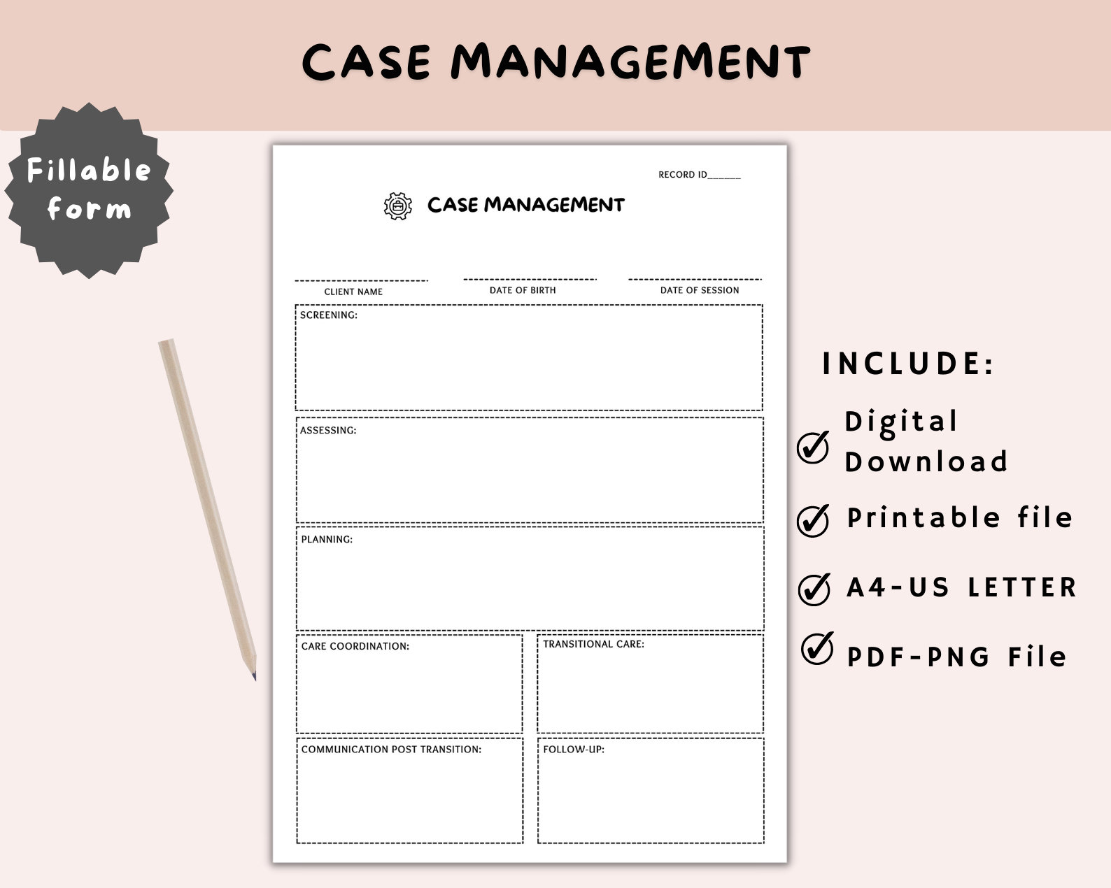 Case Managment Fillable and Printable Template, Client Documentation ...