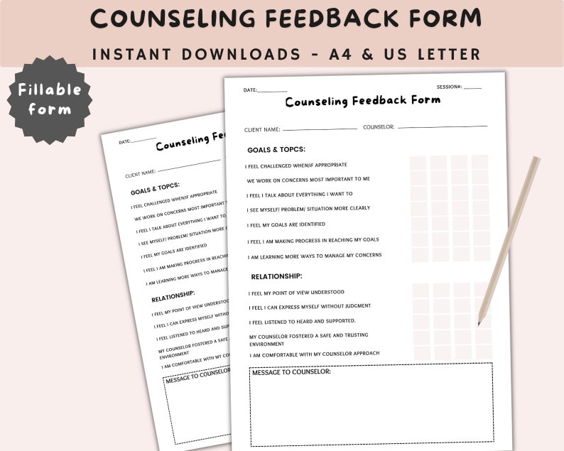 Counseling Review Form | Client Feedback Form | Client Survey Form ...