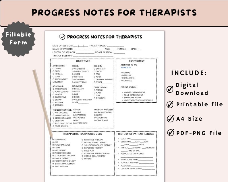 Progress Notes for Therapists | Counseling Template | Therapy Tool ...