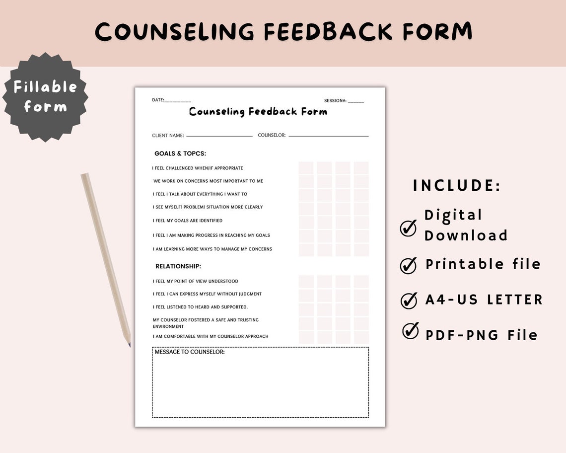 Counseling Review Form | Client Feedback Form | Client Survey Form ...