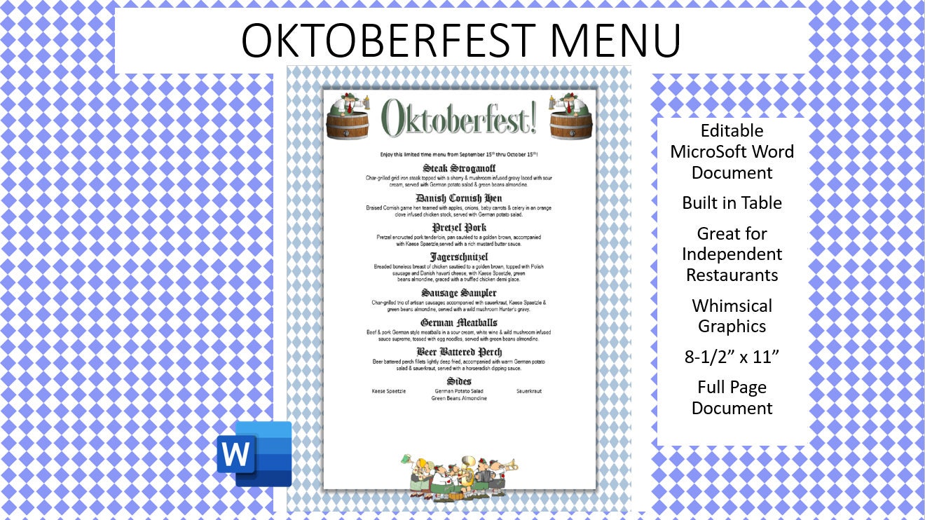 Simple Full Page Oktoberfest Menu Template - Etsy