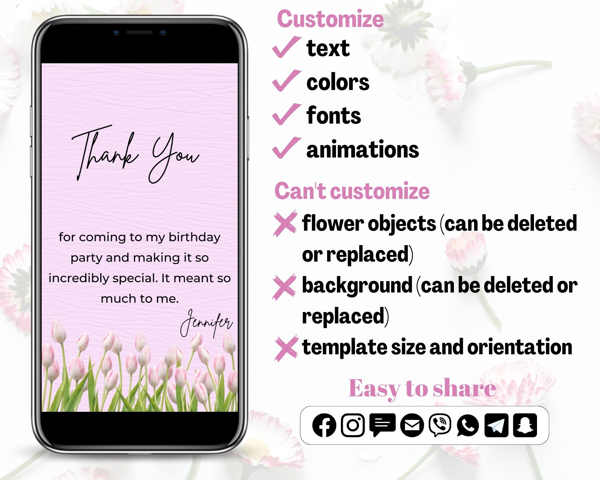 Editable Animated Thank You Birthday Card, Thank You Template, Digital ...