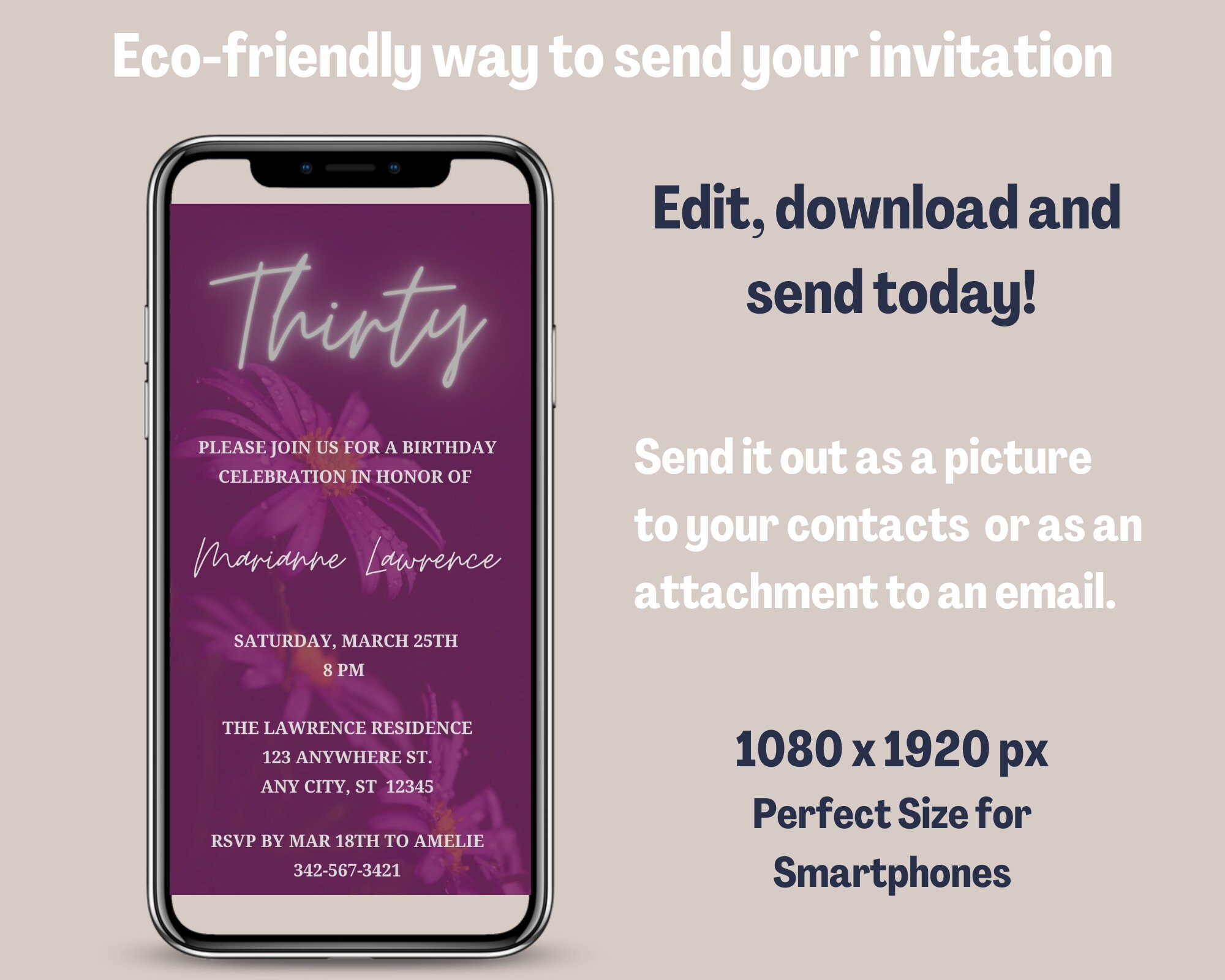 30th Birthday Electronic Invite Thirty Invitation Phone - Etsy