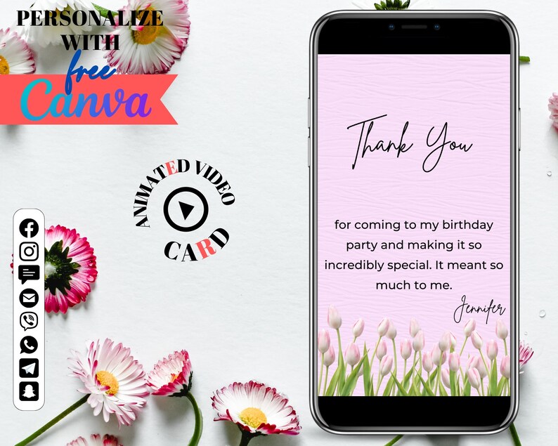 Editable Animated Thank You Birthday Card, Thank You Template, Digital ...