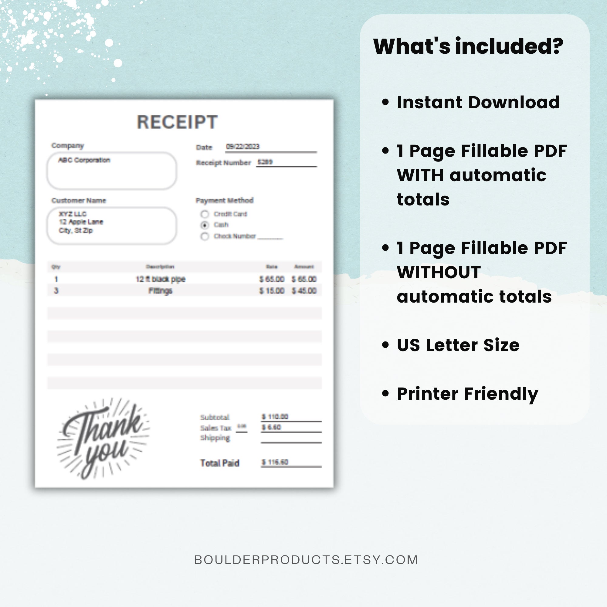 Receipt Template | Fillable PDF Form | Printable Receipt Template ...