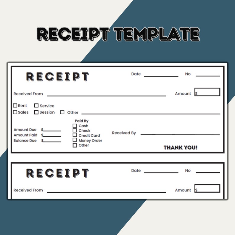 Receipt Template Rent Receipt Fillable Receipt Printable Receipt ...