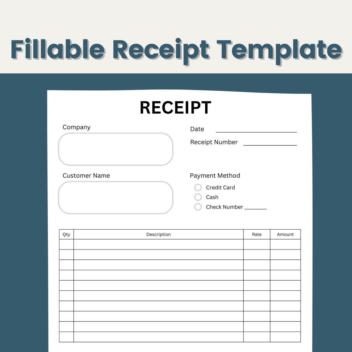 Receipt Template | Fillable Receipt | Printable Receipt Template ...
