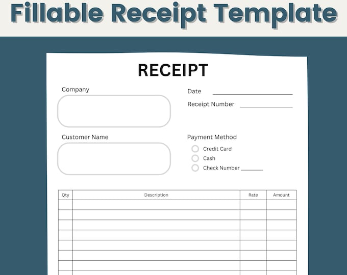Receipt Template | Fillable Receipt | Printable Receipt Template ...