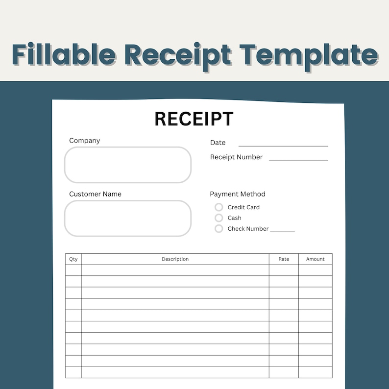 Receipt Template | Fillable Receipt | Printable Receipt Template ...