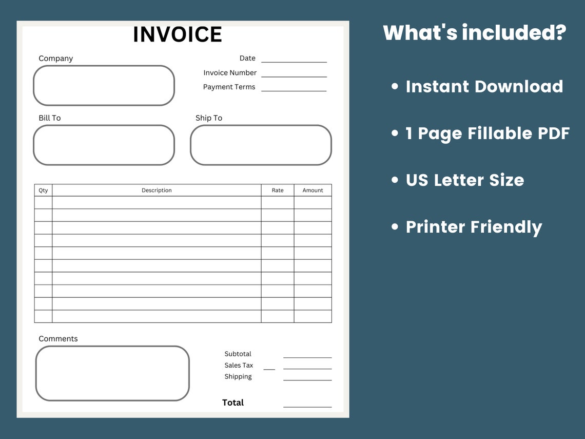 Invoice Template | Fillable Invoice | Printable Invoice Template ...