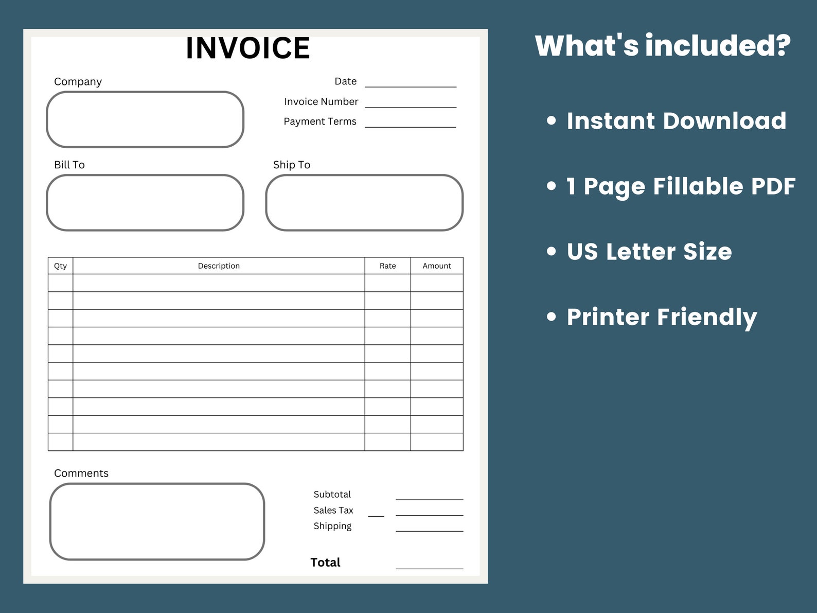 Invoice Template | Fillable Invoice | Printable Invoice Template ...