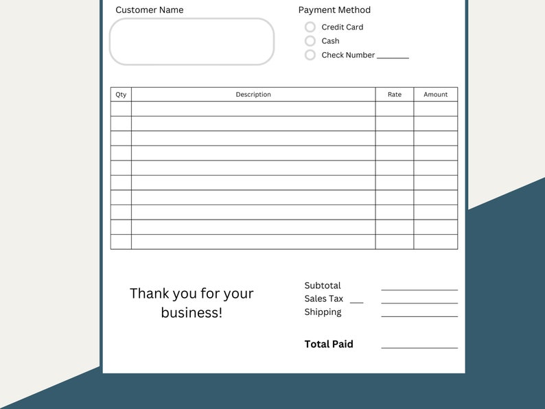 Receipt Template Fillable Receipt Printable Receipt - Etsy