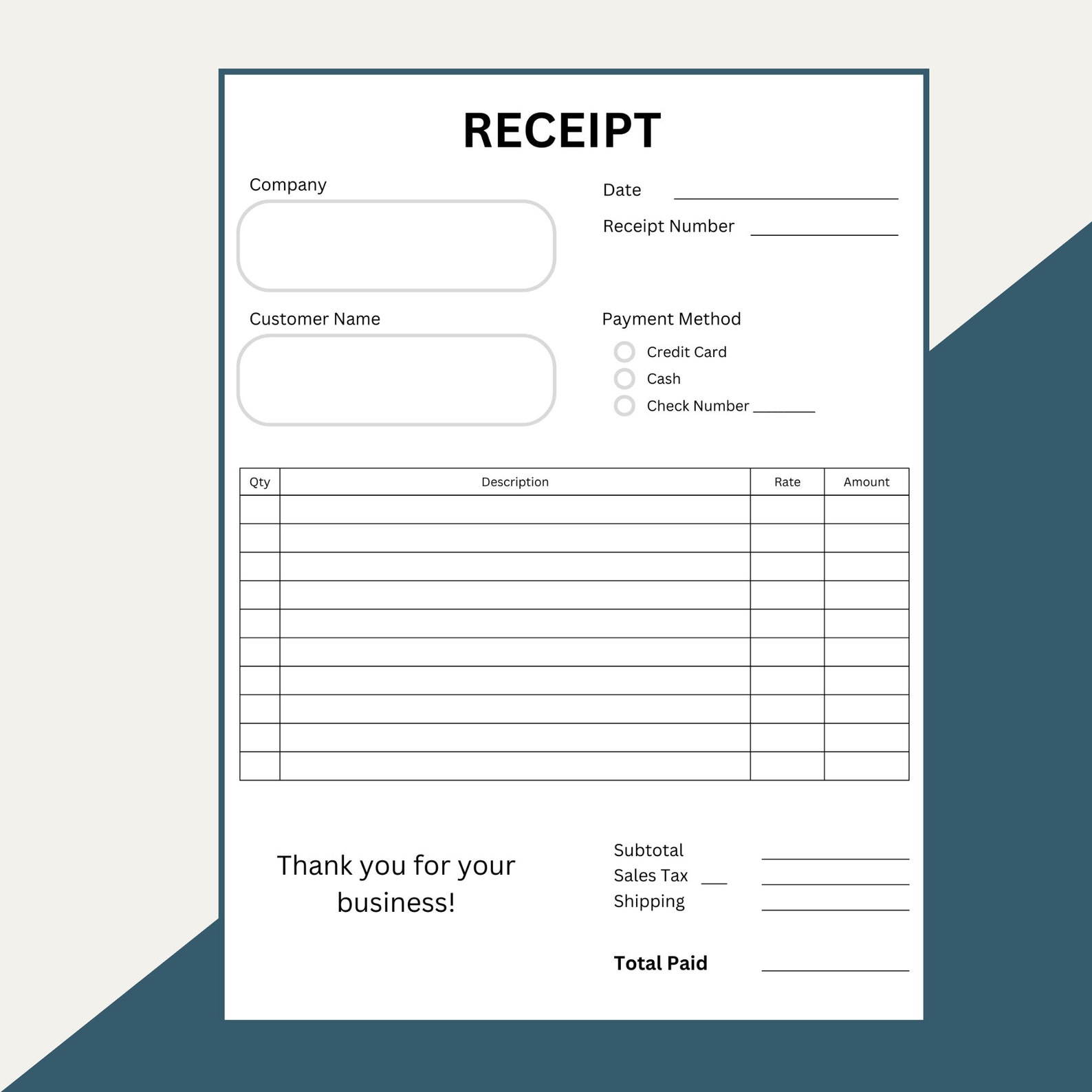Receipt Template | Fillable Receipt | Printable Receipt Template ...