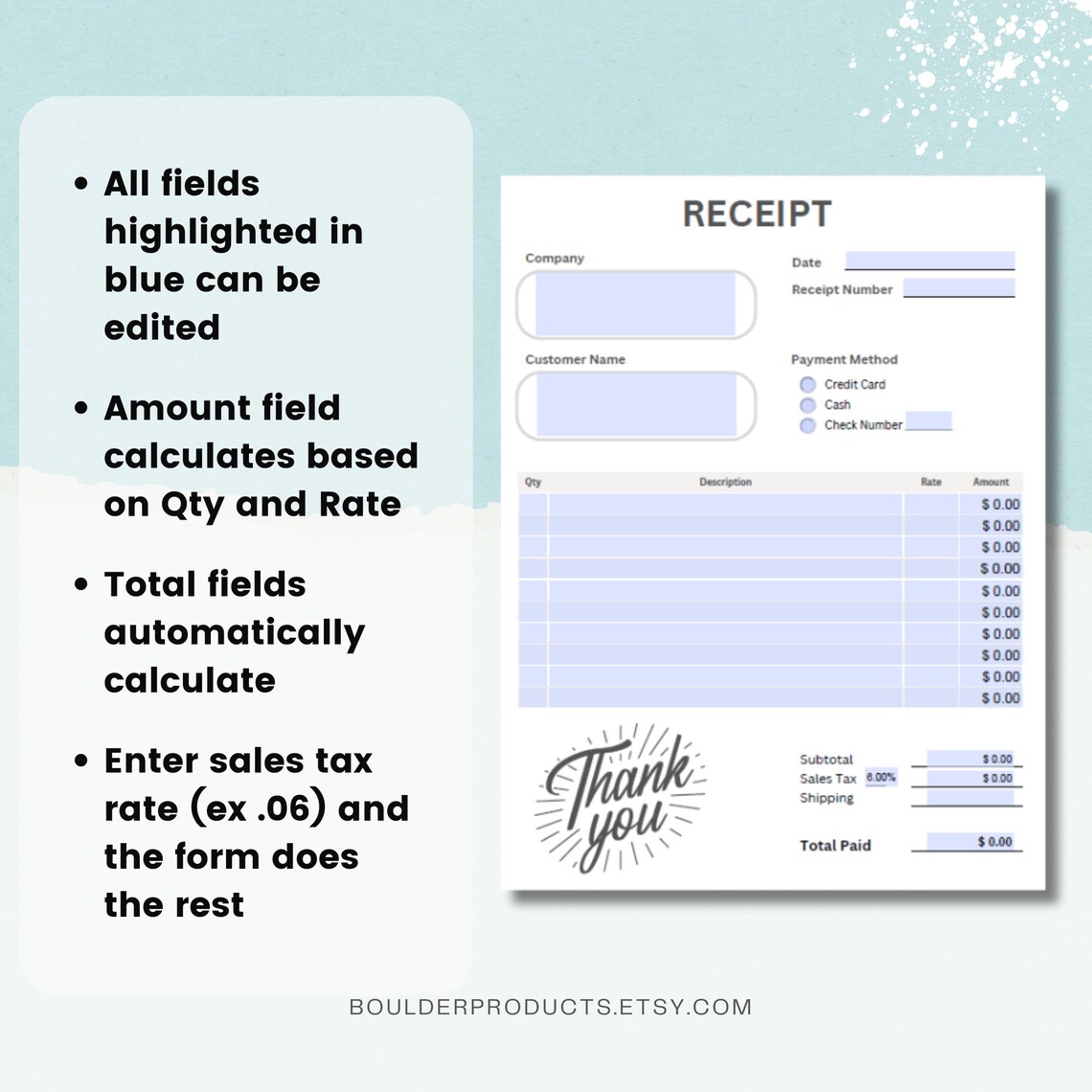 Receipt Template | Fillable PDF Form | Printable Receipt Template ...