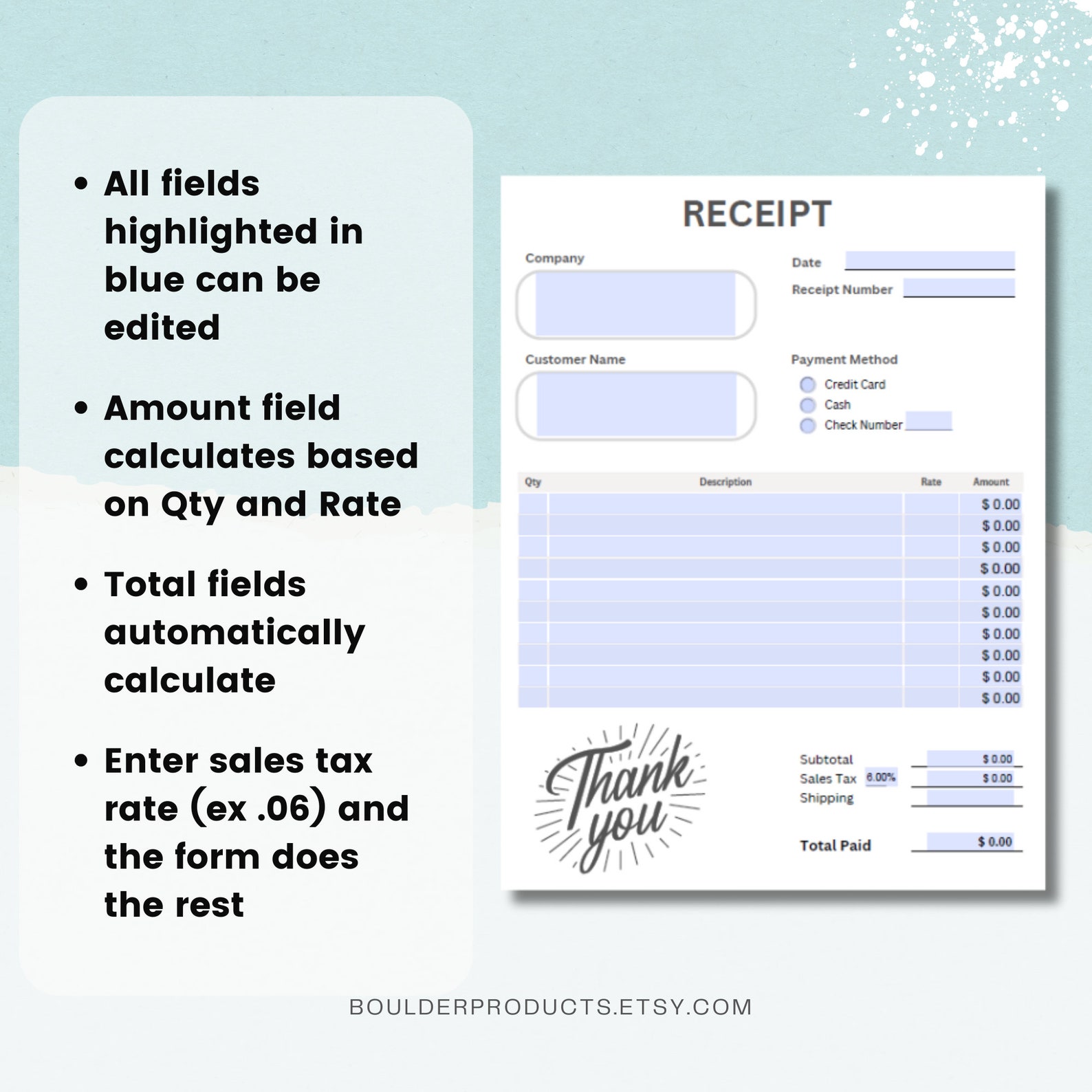 Receipt Template | Fillable PDF Form | Printable Receipt Template ...