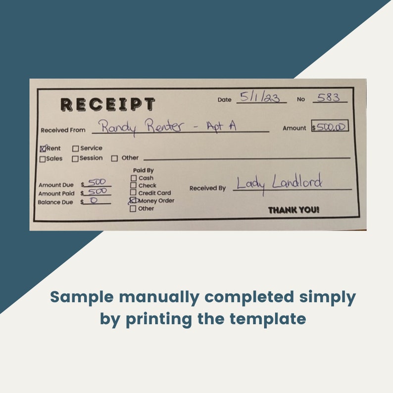 Receipt Template Rent Receipt Fillable Receipt Printable Receipt ...
