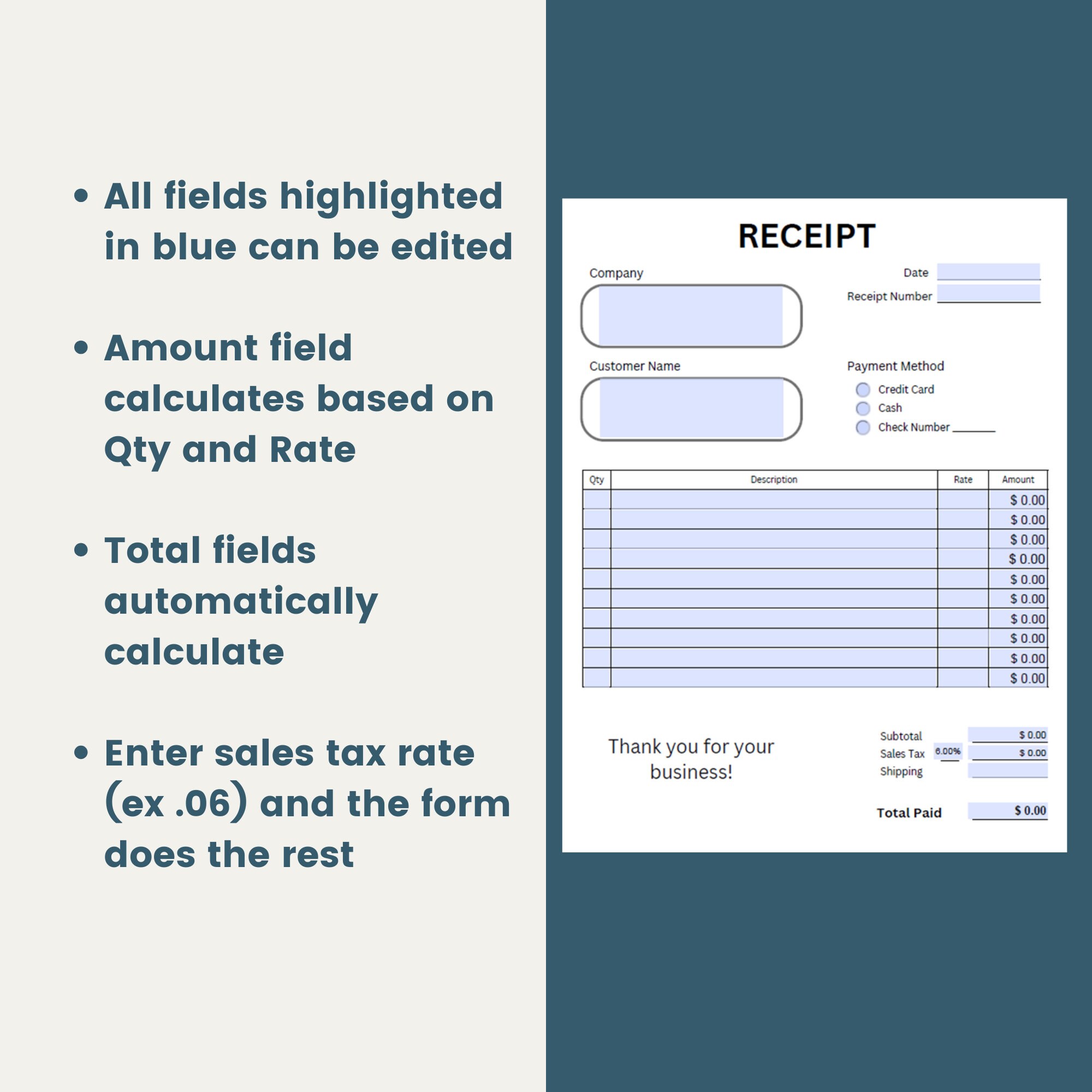Buy Receipt Template | Fillable Receipt | Printable Receipt Template ...