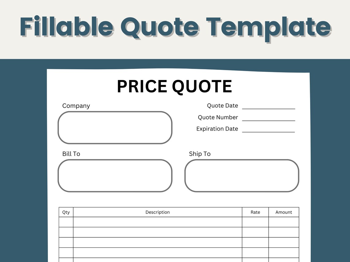 Price Quote Template | Fillable Price Quote | Printable Price Quote ...