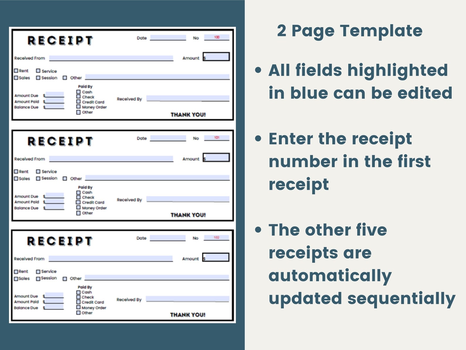Receipt Template Rent Receipt Fillable Receipt Printable - Etsy UK