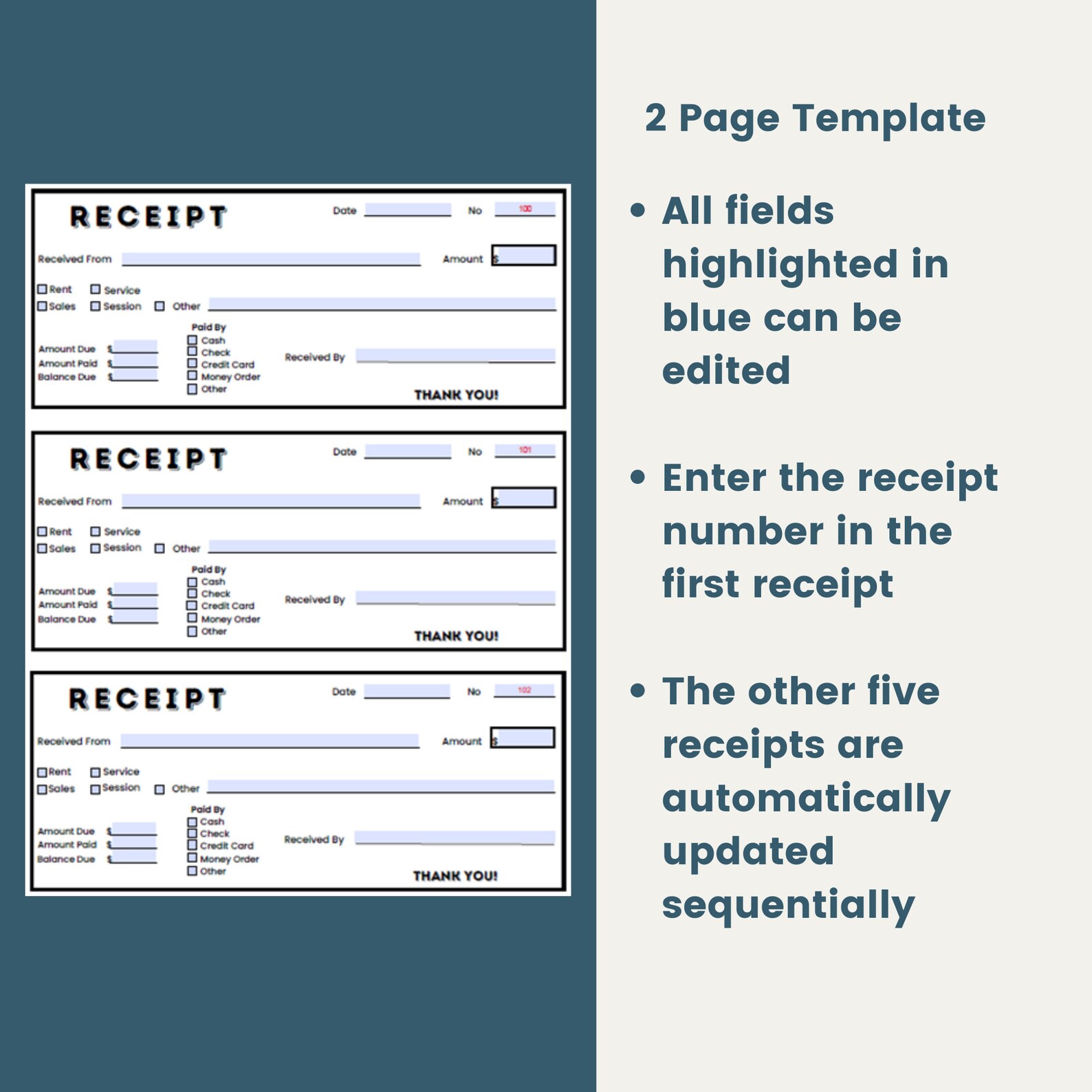 Receipt Template Rent Receipt Fillable Receipt Printable Receipt ...