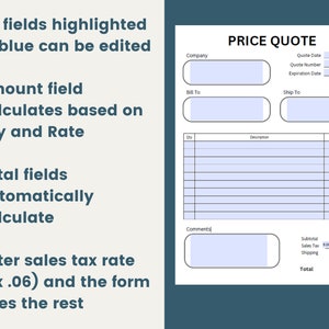 Price Quote Template | Fillable Price Quote | Printable Price Quote ...