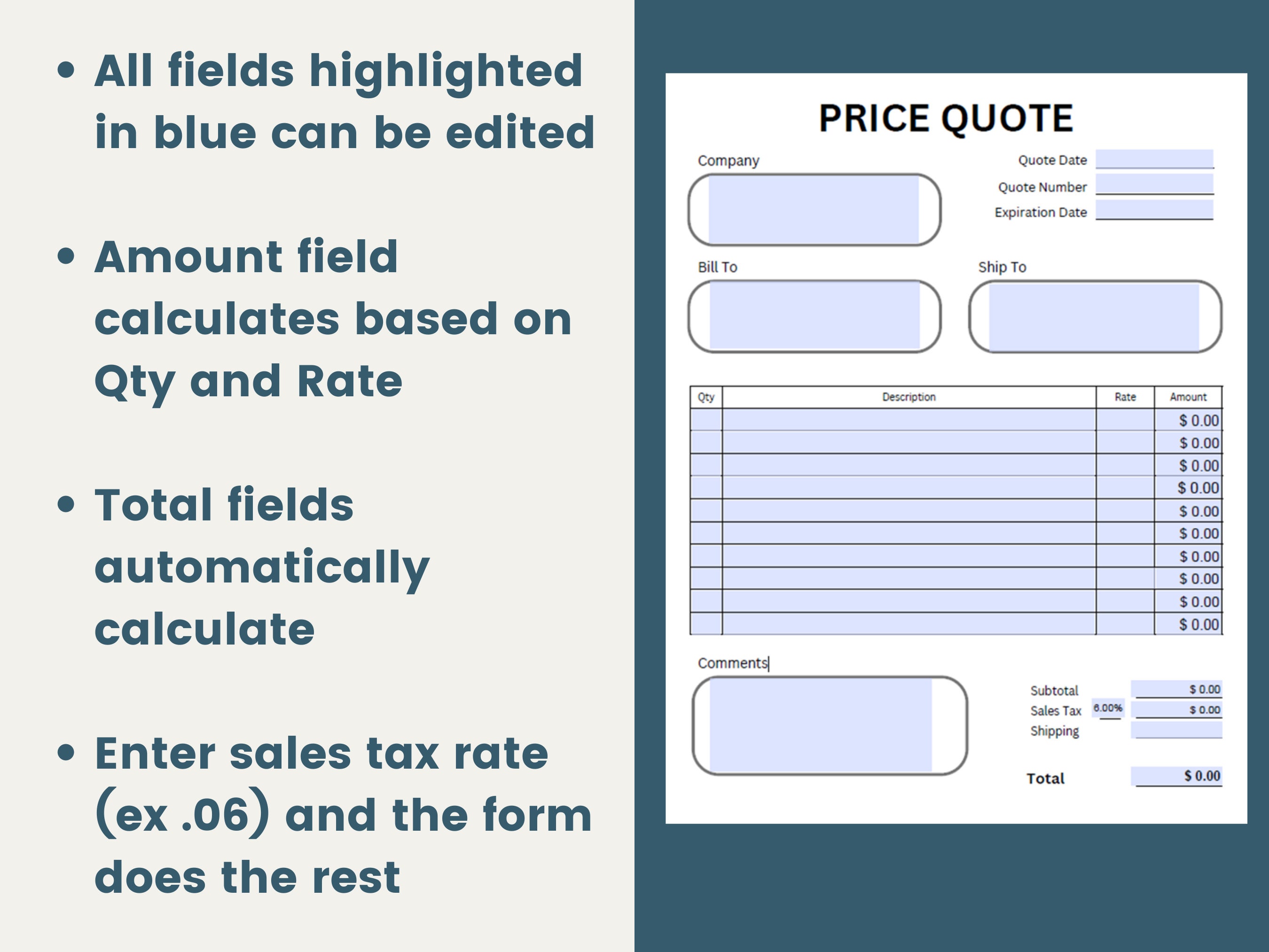 Price Quote Template | Fillable Price Quote | Printable Price Quote ...